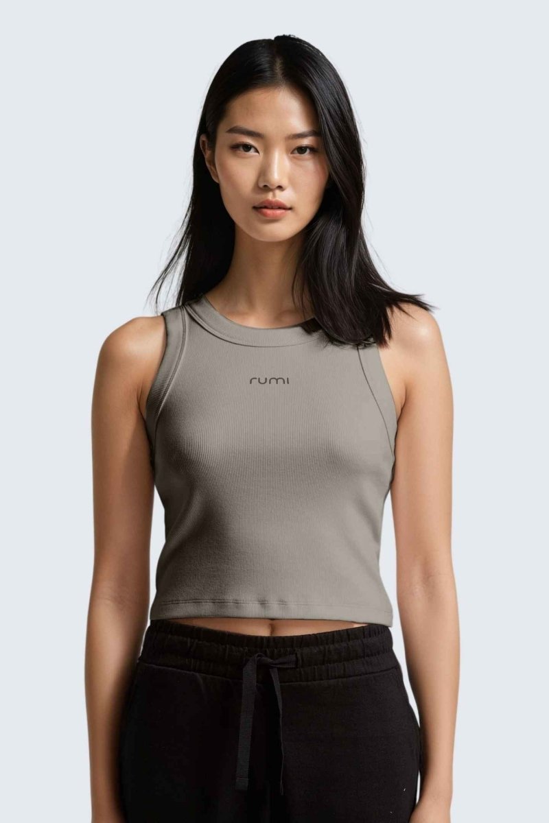 Rumi Earth - W Moon Cropped Ribbed Tank - Stone - R131222